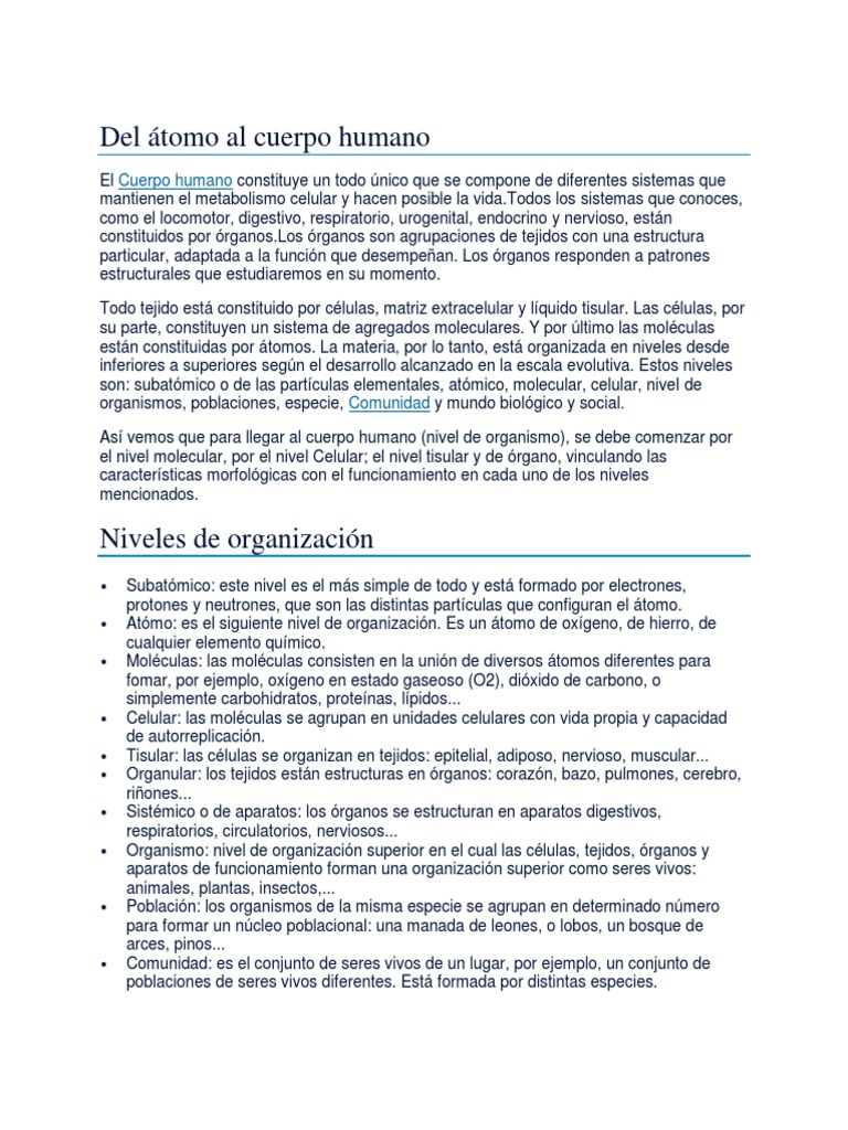 Del Átomo Al Cuerpo Humano | PDF | Organismos | Biología Celular)