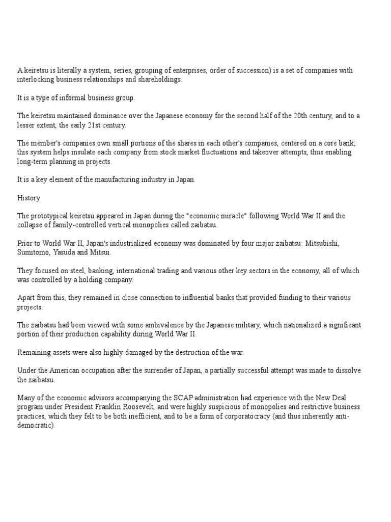 Keiretsu Pdf Japan Business