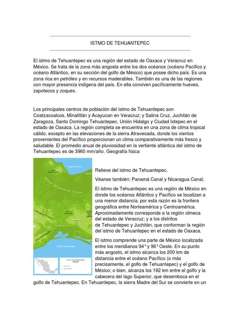 Ubicación y características del Istmo de Tehuantepec | PDF | Ciencias ...