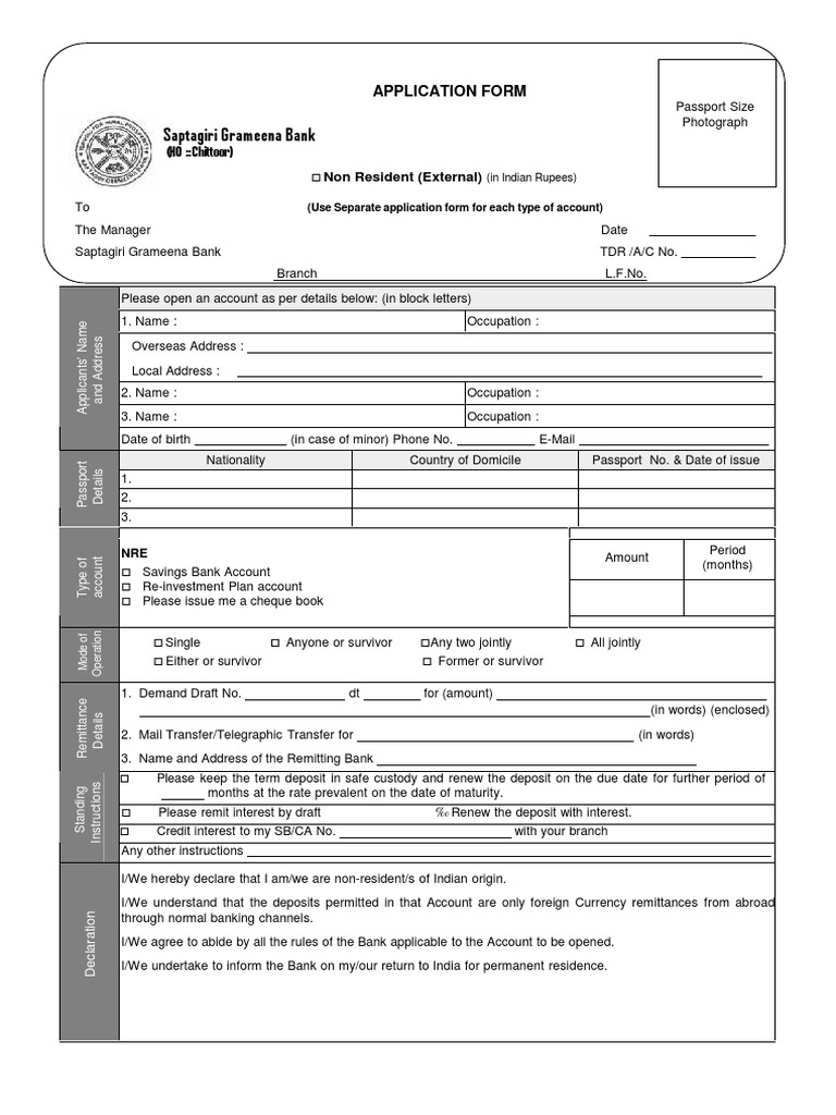 SG NRE Open Form | PDF | Deposit Account | Reserve Bank Of India
