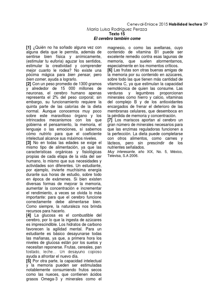 Lectura2 El Cerebro Tambien Come | PDF | Alimentos | Memoria