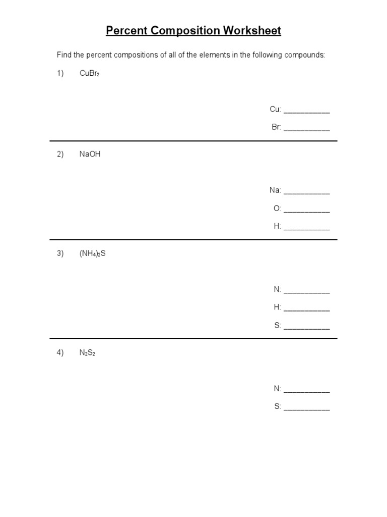 Percent Composition Worksheet | PDF | Chemical Compounds | Atoms