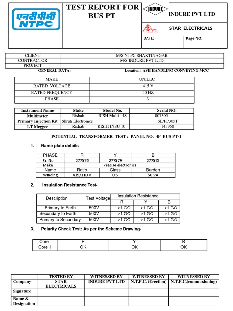 Bus PT-1 | PDF | Transformer | Electrical Equipment