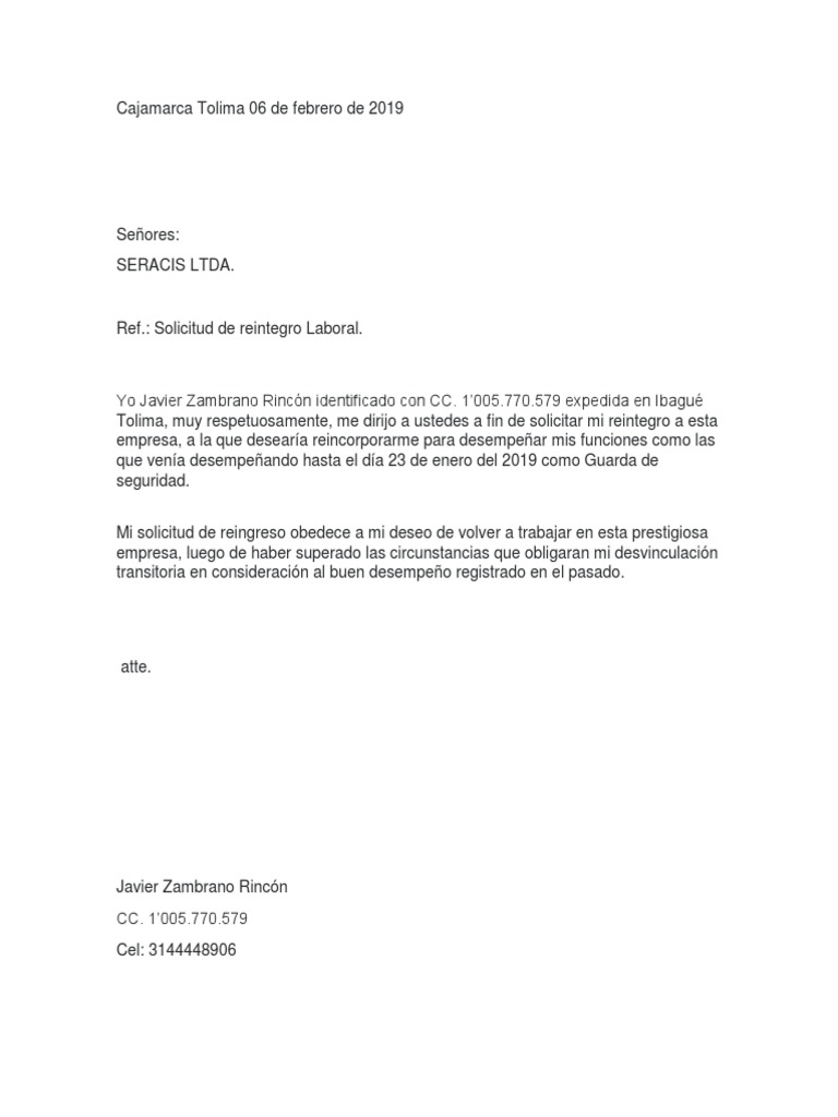 Carta de Reintegro | PDF