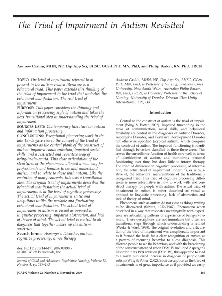 The Triad of Impairment in Autism | Autism | Asperger Syndrome