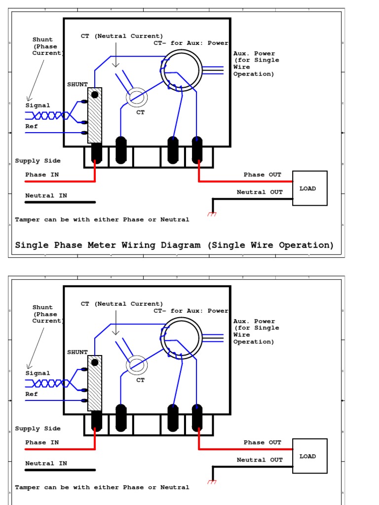 Single Phase Meter Wiring Diagram (Single Wire Operation) : CT (Neutral ...
