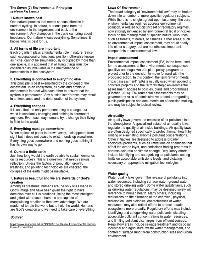 The Seven Environmental Principles | PDF | Environmental Law | Air ...