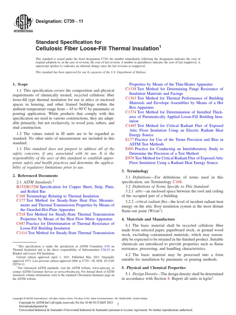 Cellulosic Fiber Loose-Fill Thermal Insulation: Standard Specification ...