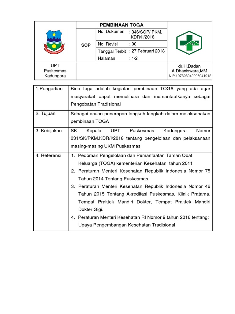 SOP Pembinaan TOGA | PDF | Pengembangan Diri