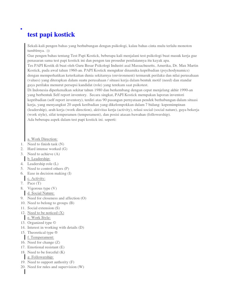 Test Papi Kostick | PDF