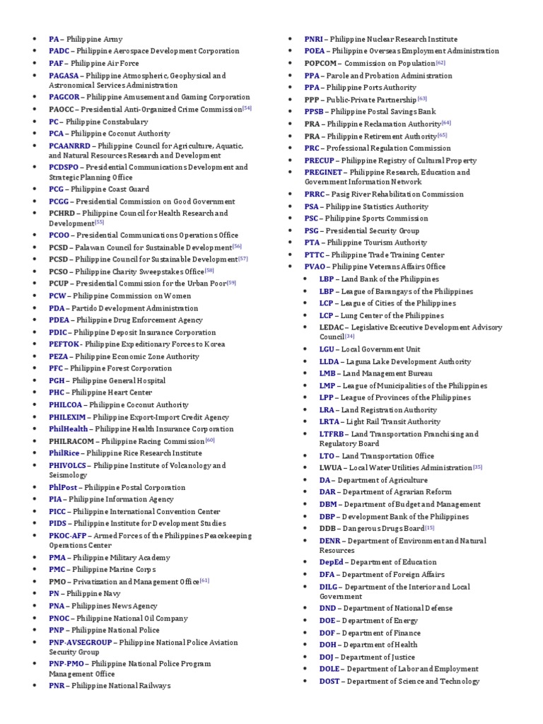 Acronyms | PDF | Philippines | Government Agencies