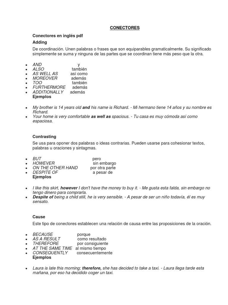 Conectores en inglés: Guía completa | PDF | Lingüística