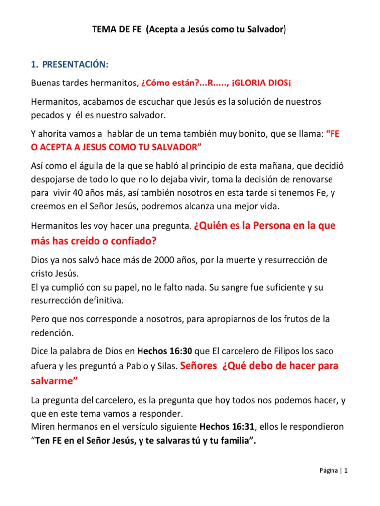 Tema de Fe | PDF | Cristo (título) | Salvación
