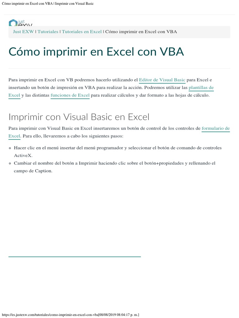 Cómo Imprimir en Excel Con VBA Imprimir Con Visual Basic | PDF | Visual Basic para Aplicaciones ...