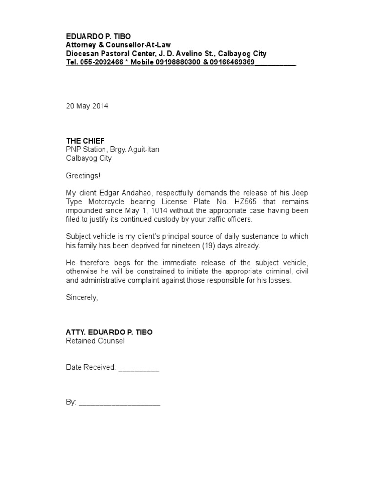 Letter To Chief Traffic Officer | PDF