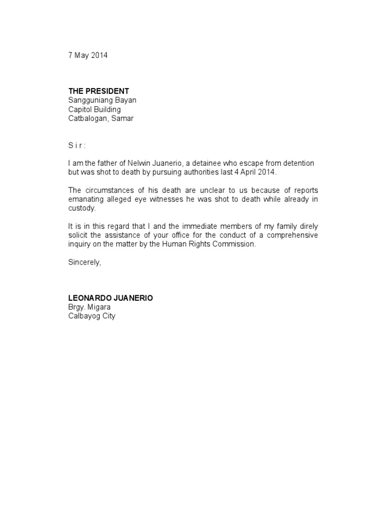 Letter To Sanggunian Panlalawigan by Leonardo Juanerio