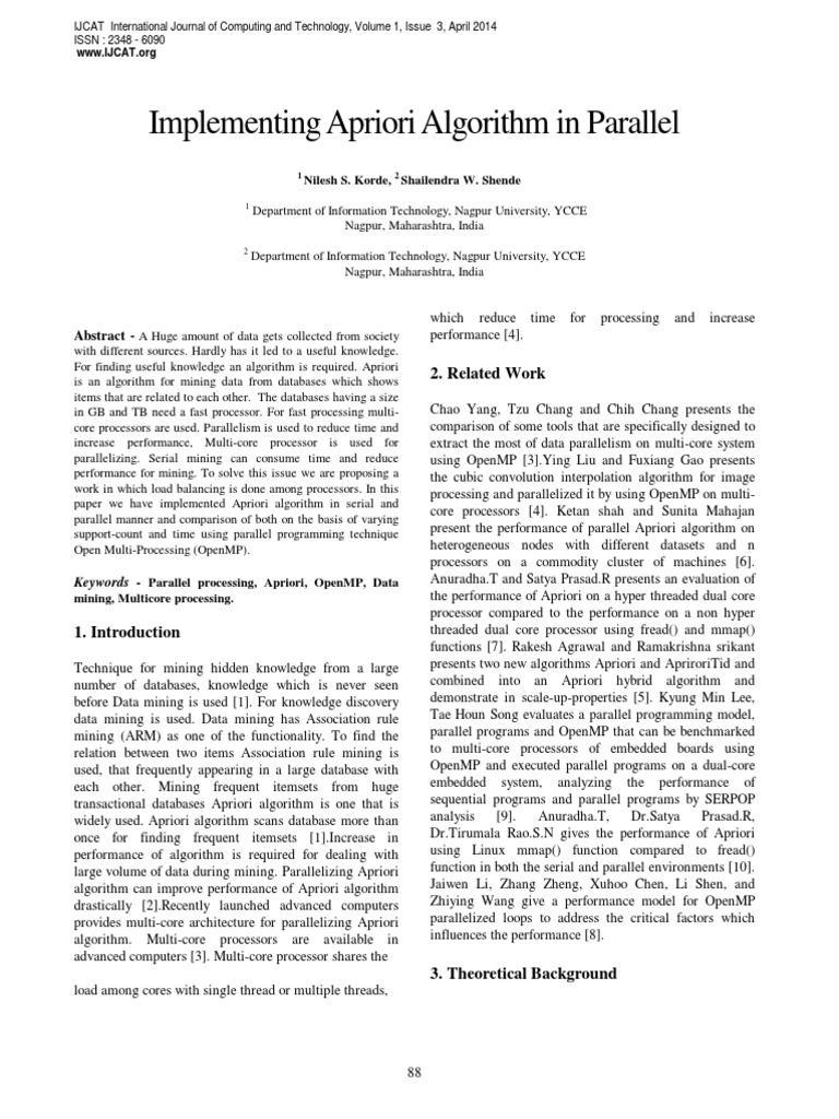 Implementing Apriori Algorithm in Parallel | PDF | Parallel Computing | Multi Core Processor