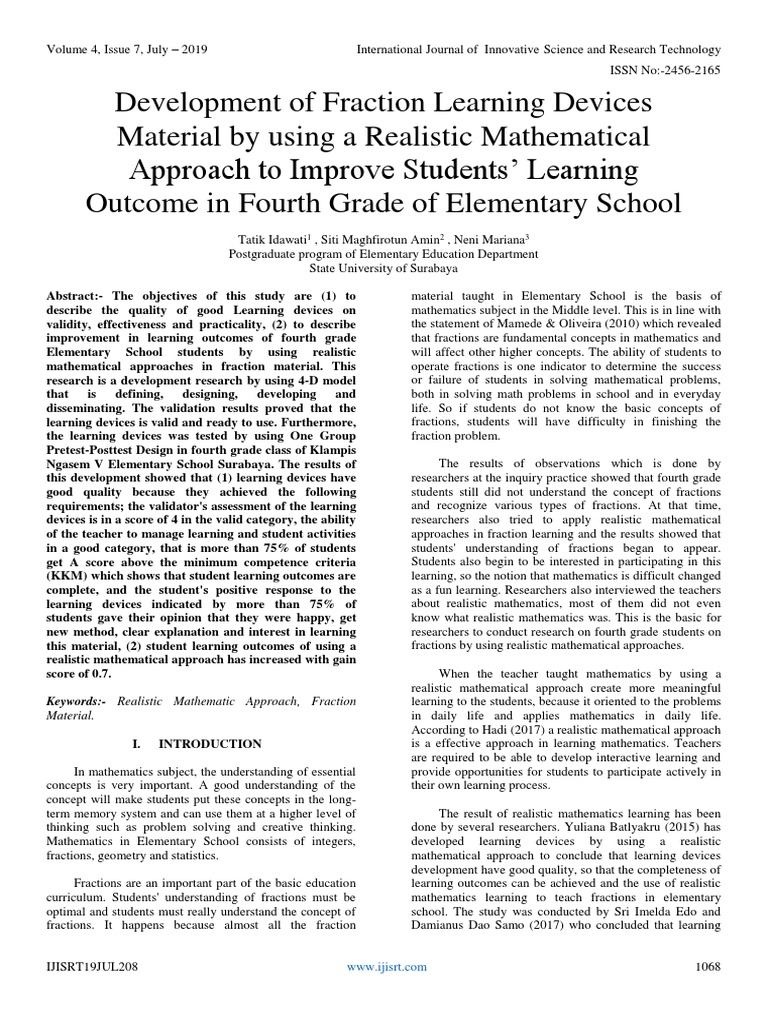 Development of Fraction Learning Devices Material by Using A Realistic ...