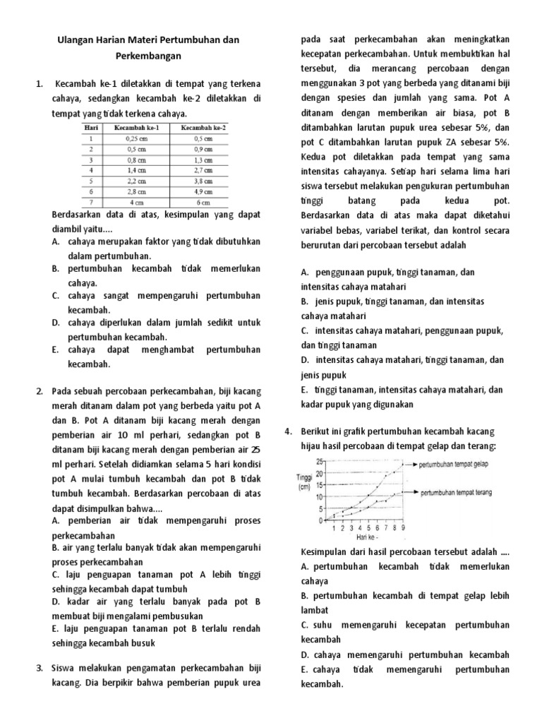 Latihan Pertumbuhan Dan Perkembangan SMA Kelas XII | PDF