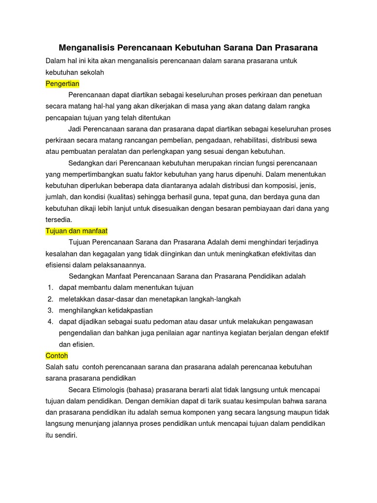 Perencanaan Sarana Dan Prasarana | PDF