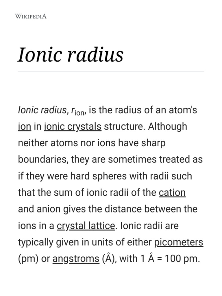 Understanding Ionic Radius in Chemistry | PDF | Ionic Bonding ...