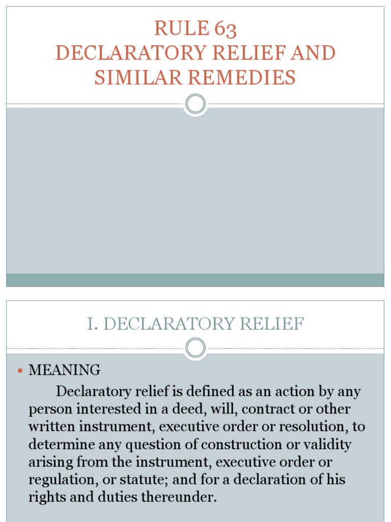 Rule 63 Declaratory Relief and Similar Remedies | PDF | Declaratory Judgment | Social Institutions