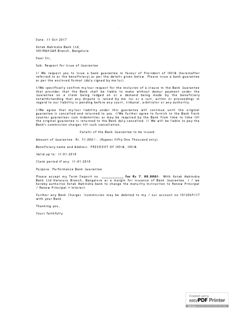 BG Request Kotak | PDF