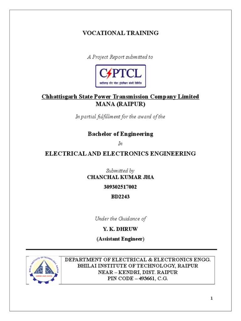 Vocational Training Report On CSPTCL | PDF | Electrical Substation ...