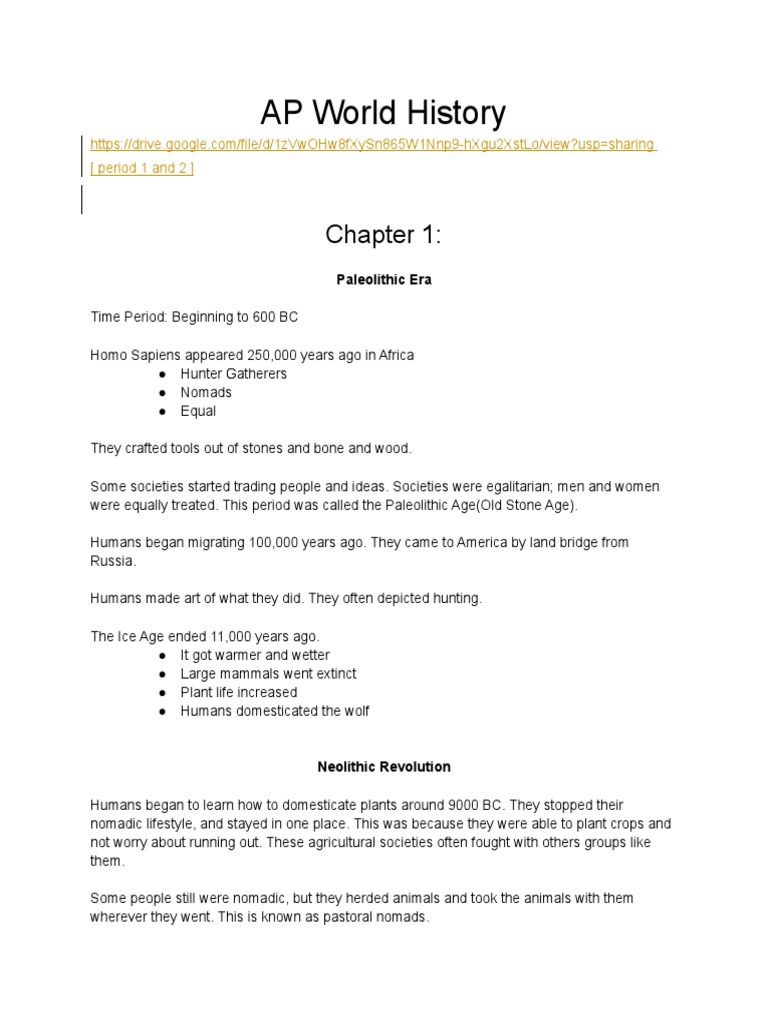 AP World History: (Period 1 and 2) | PDF | Paleolithic | Neolithic