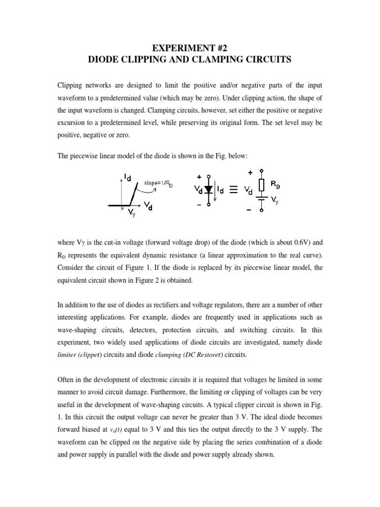 Experiment #2 Diode Clipping and Clamping Circuits: Limiter (Clippe ...