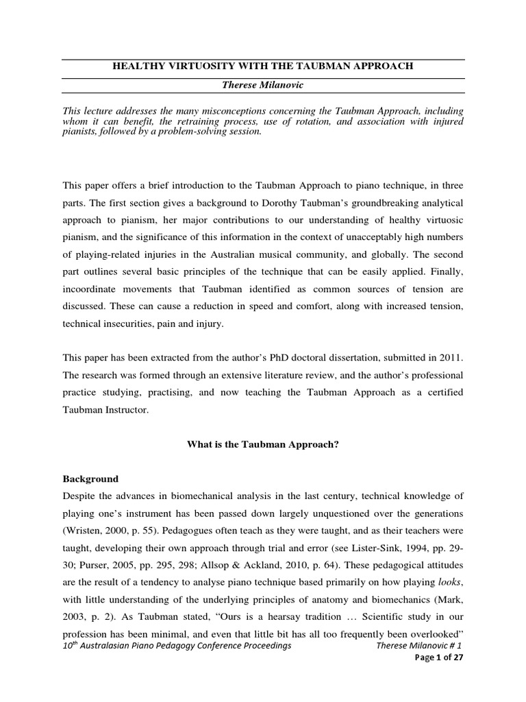 Healthy Virtuosity With The Taubman Approach PDF | PDF | Finger ...