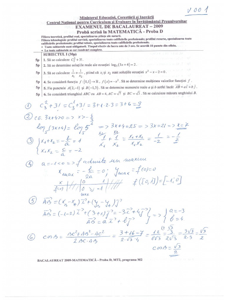Rezolvari Complete BAC Matematica M2 Subiectul 1 PDF | PDF