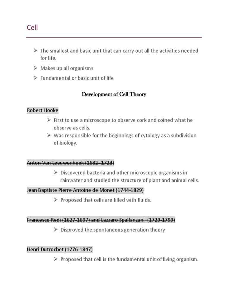 Development of Cell Theory Robert Hooke | PDF | Cell (Biology) | Life
