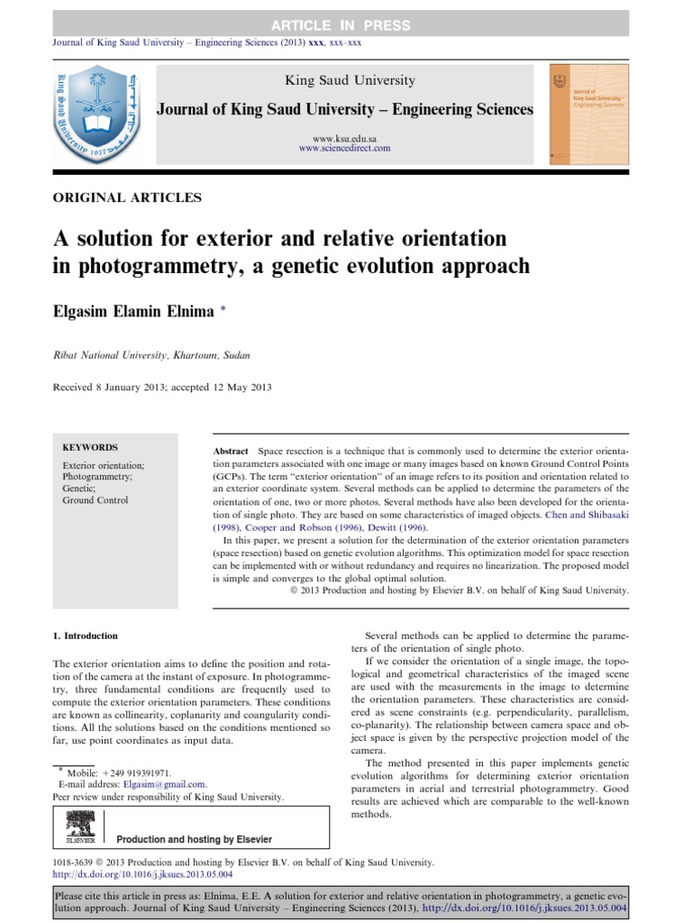 A Solution For Exterior and Relative Orientation in Photogrammetry, A ...