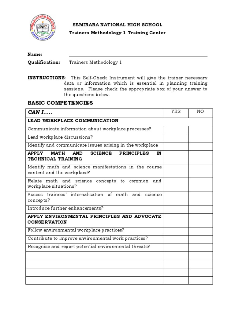 Self-Assessment Checklist TM | PDF