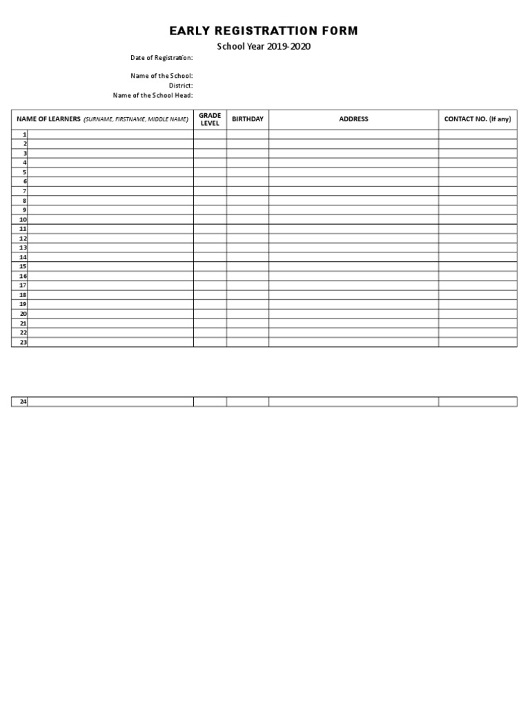 Early Registration Form 2019-2020 | PDF