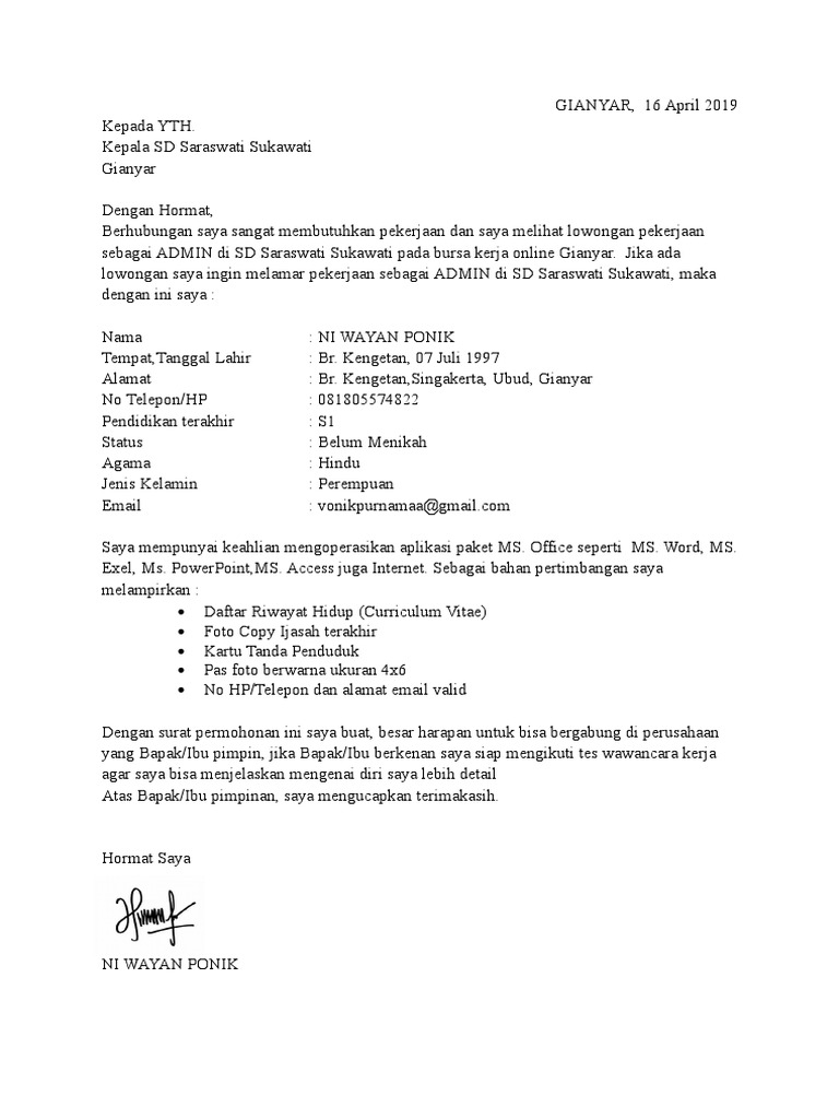 CV SD Saraswati Sukawati | PDF