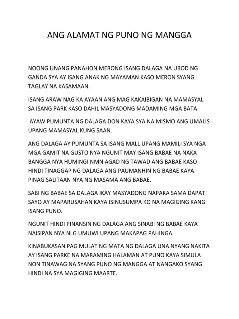 Ang Alamat NG Puno NG Mangga | PDF