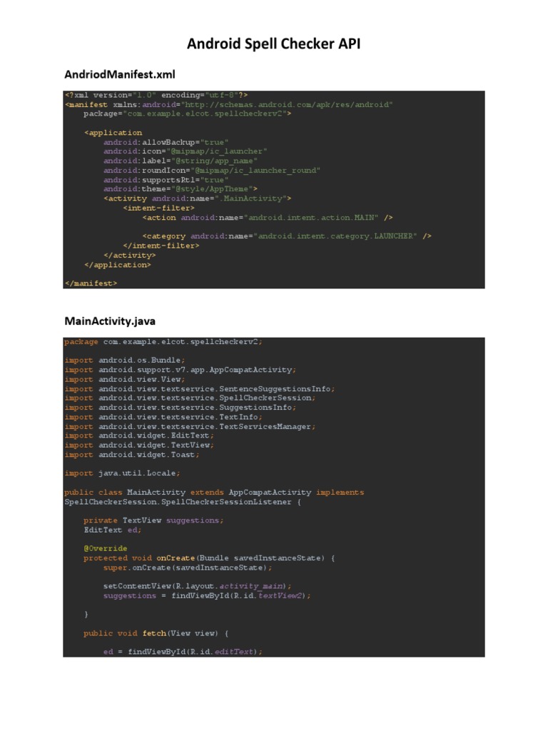 Android Spell Checker Api Andriodmanifest Xml Pdf Android Operating System System 