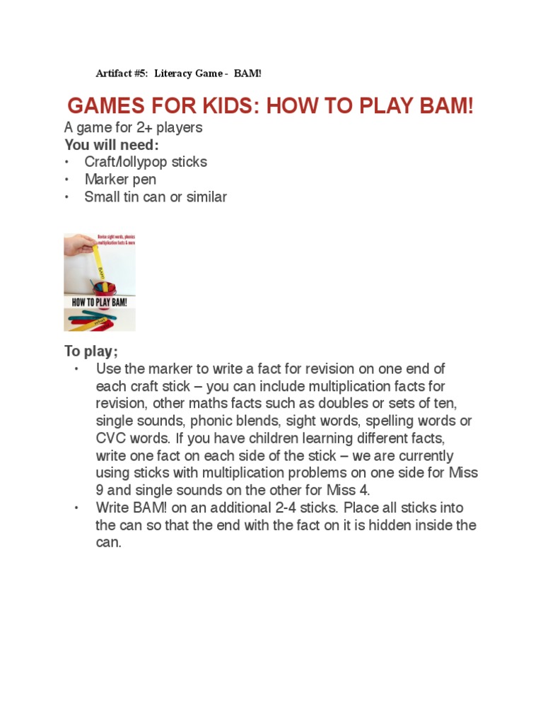 Games For Kids: How To Play Bam!: You Will Need | PDF | Curriculum ...