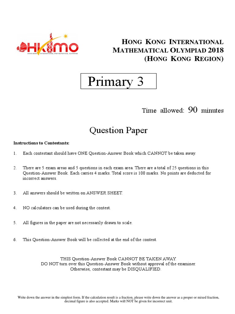 Hkimo 2018 Practice Paper g3 | PDF | Numbers | Decimal