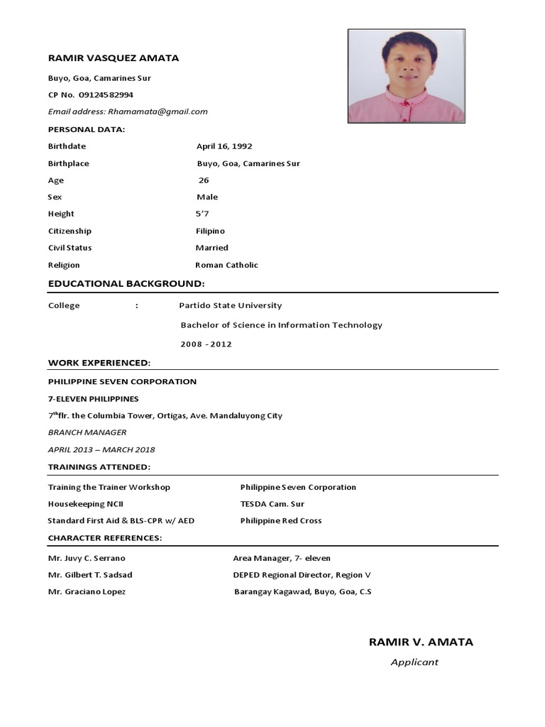 Ramir Vasquez Amata: Personal Data | PDF