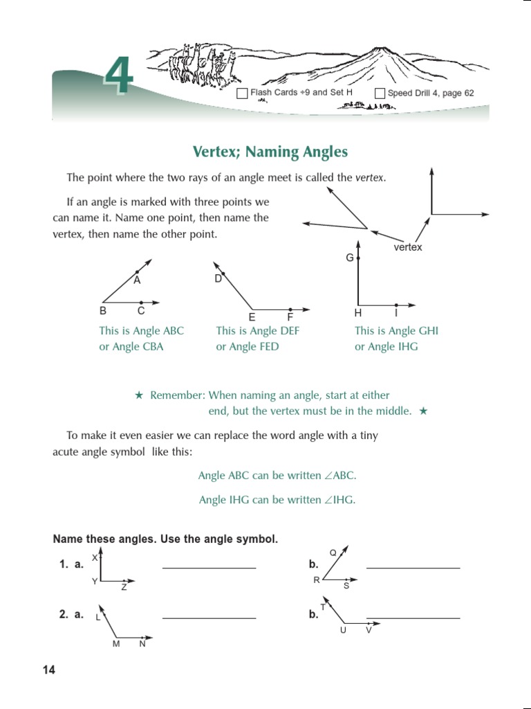 Vertex Naming Angles: Flash Cards ÷9 and Set H Speed Drill 4, Page 62 ...