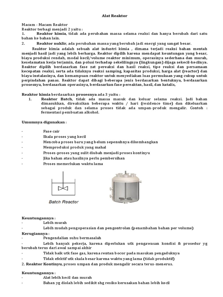 Jenis-Jenis Reaktor Kimia dan Fungsinya | PDF | Teknologi & Rekayasa