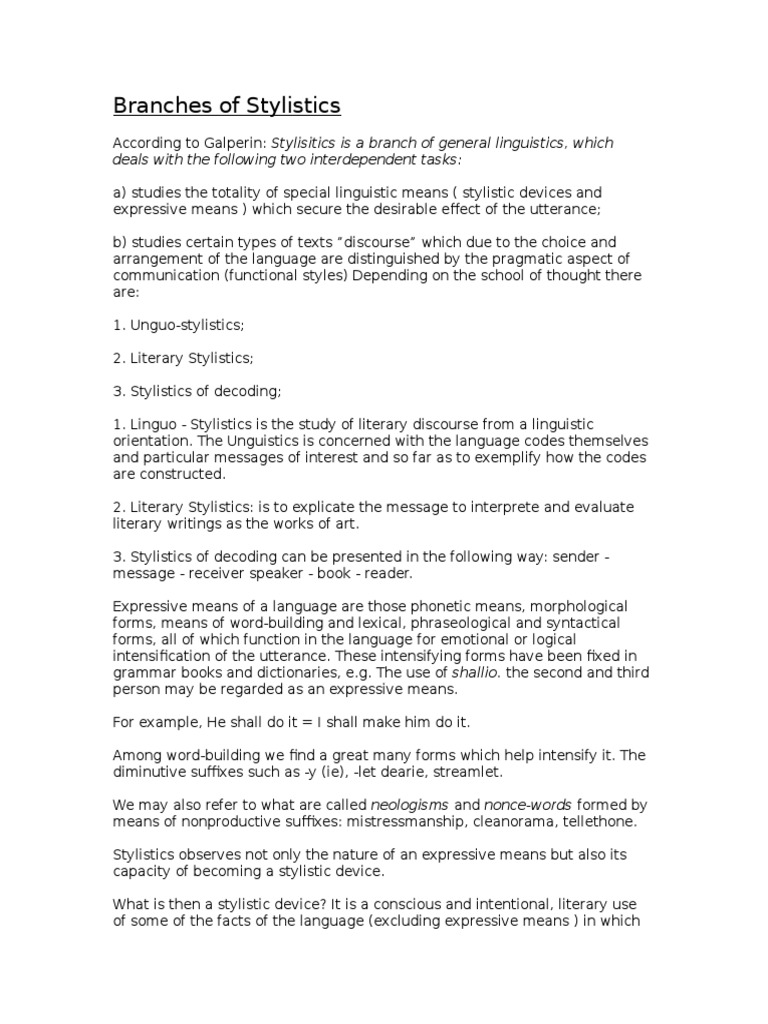 9 Branches of Stylistics | PDF | Allegory | Semantics