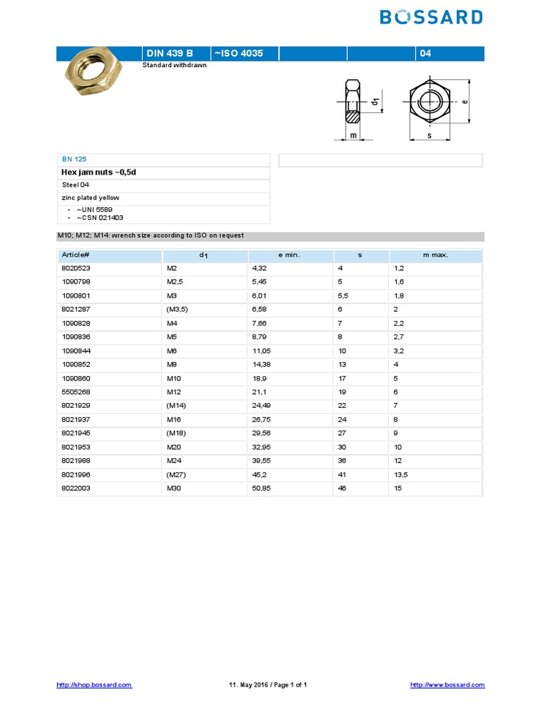 DIN 439 B ISO 4035 04: Hex Jam Nuts 0,5d | PDF