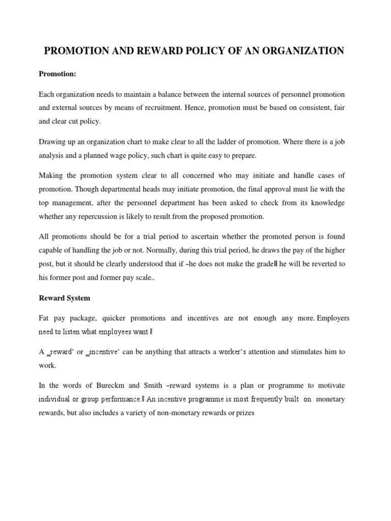 Promotion and Reward Policy of An Organization | PDF | Motivation ...