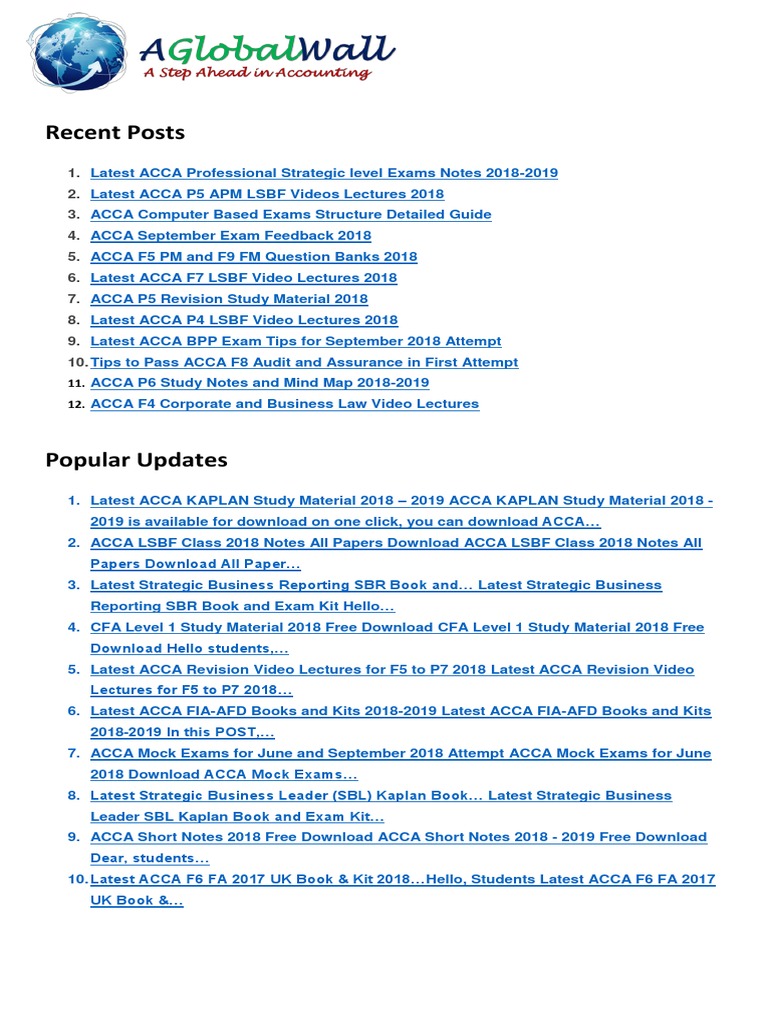 ACCA Study Materials and Notes 2018 | PDF | Accounting | Business