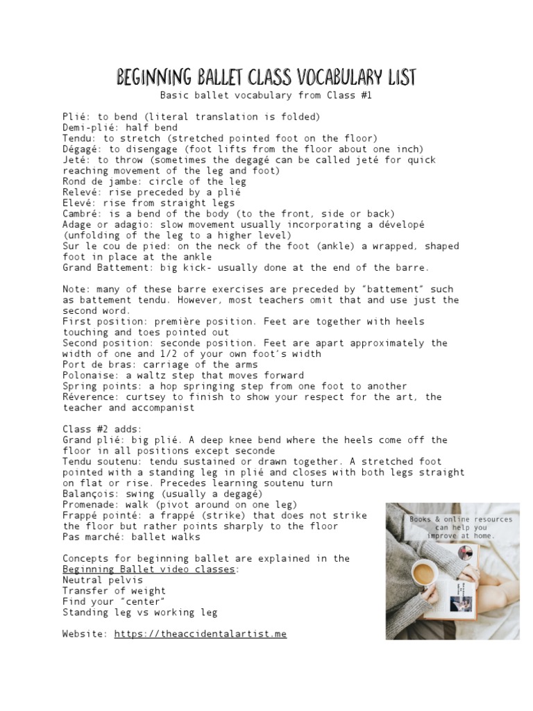 Ballet Vocabulary Ballet Class 1 & 2 PDF | PDF