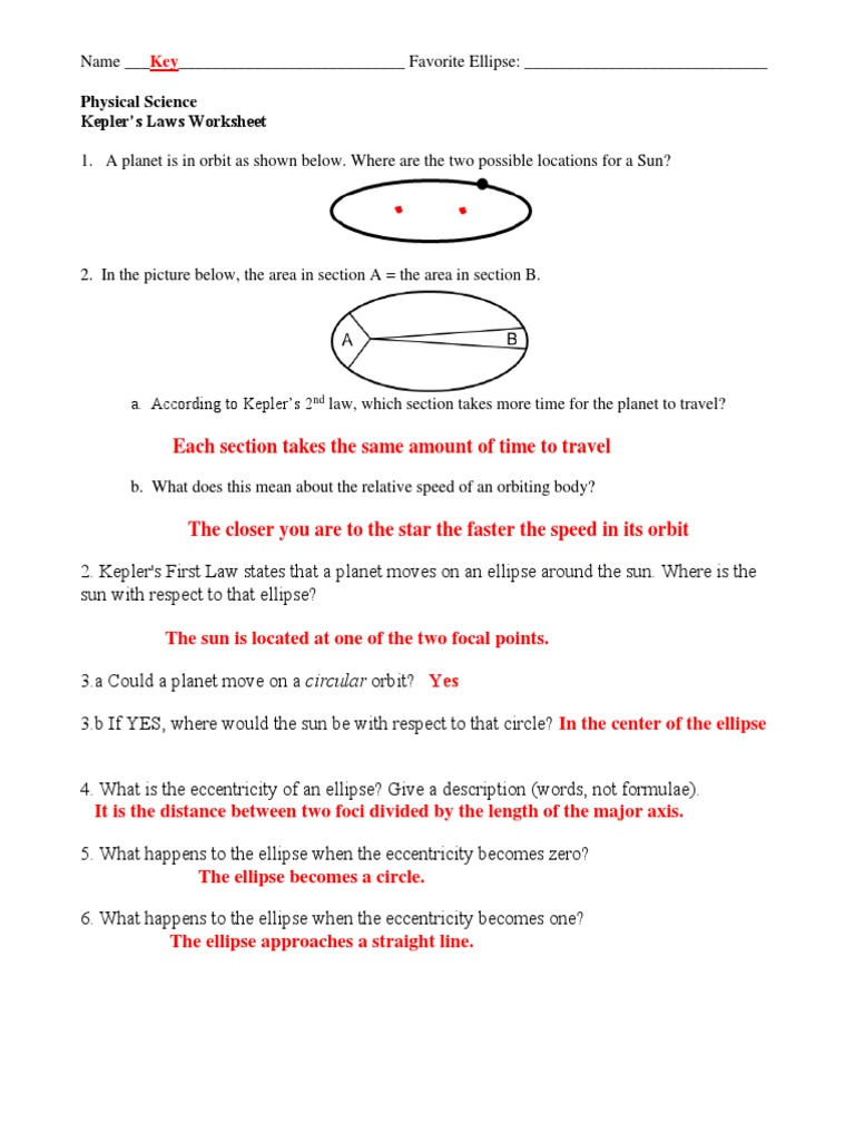 Kepler's Laws of Planetary Motion Worksheet | PDF